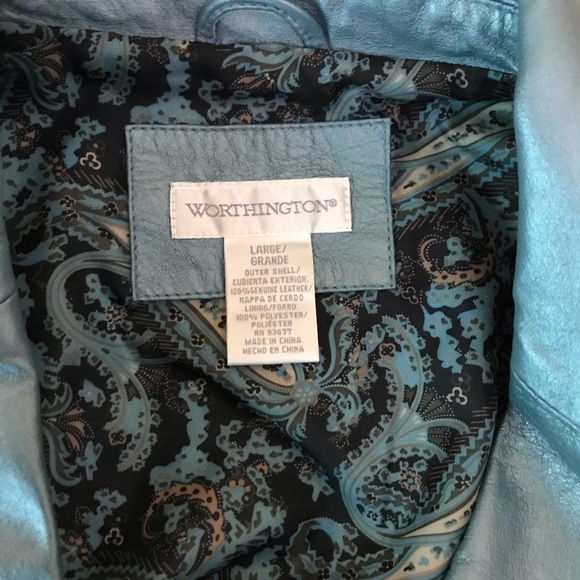 Worthington | Jackets & Coats | Light Blue Metallic Leather Jacket ...